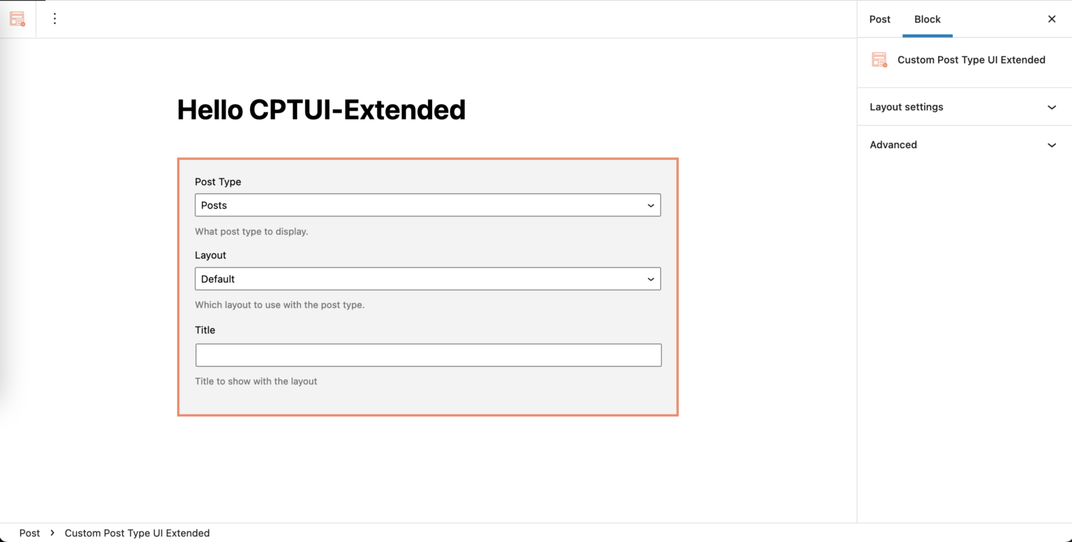 Custom Post Type UI Extended Block - Pluginize Docs
