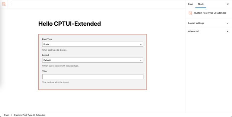 Custom Post Type UI Extended Block - Pluginize Docs